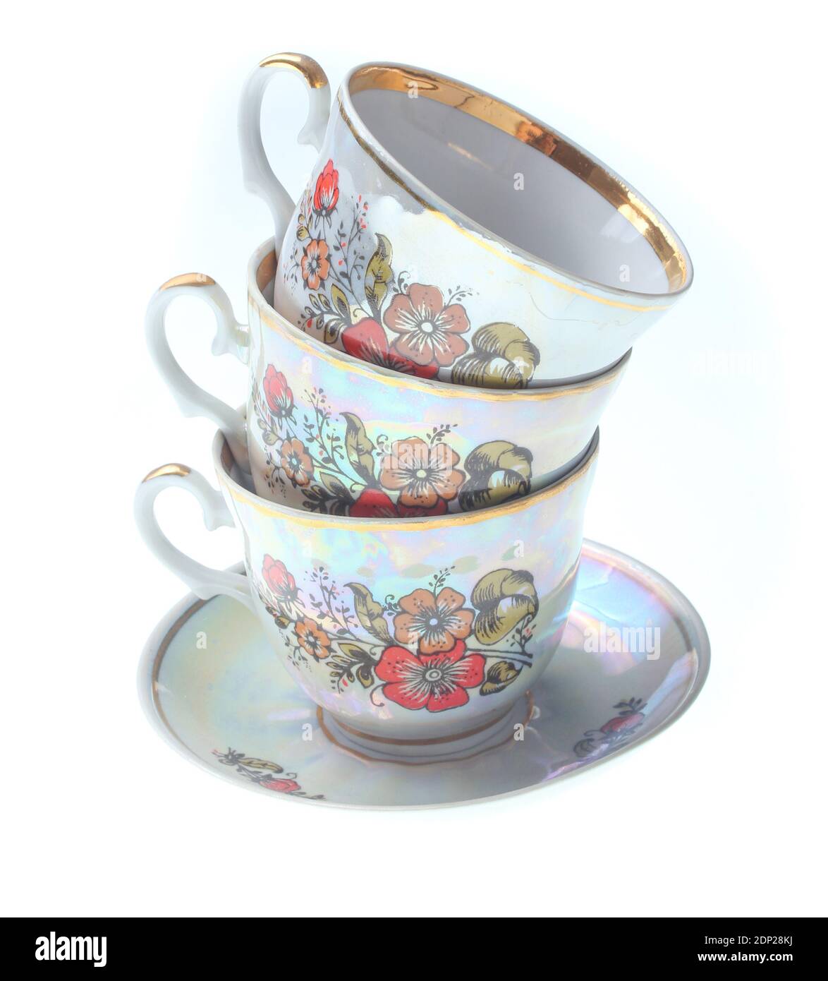 Stack of ceramic retro cups isolated on white background Stock Photo ...