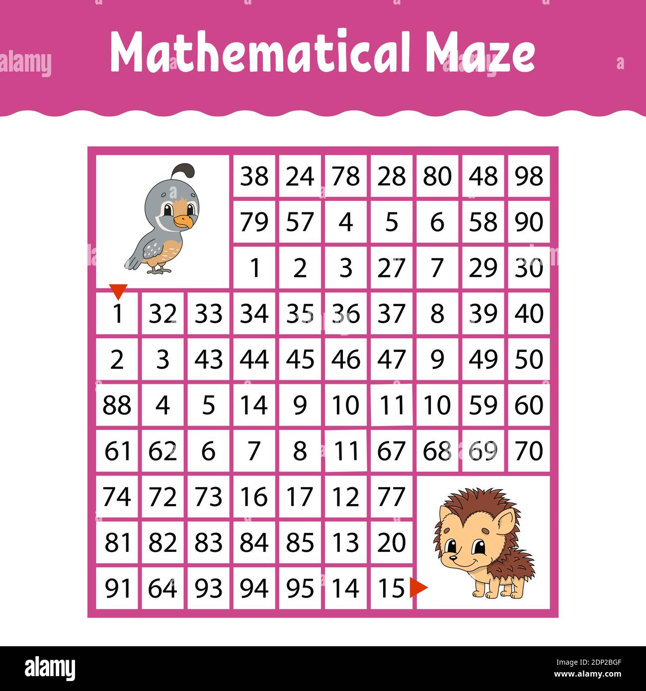 Mathematical colored square maze. Education developing worksheet. Game ...