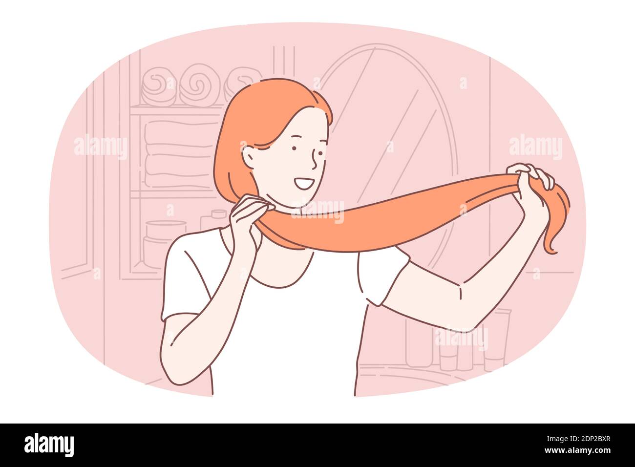 Hair care, hairdresser in wellness salon concept. Young smiling girl ...