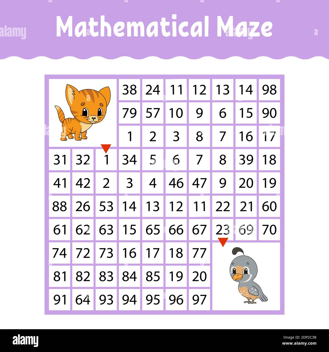Mathematical colored square maze. Education developing worksheet. Game ...