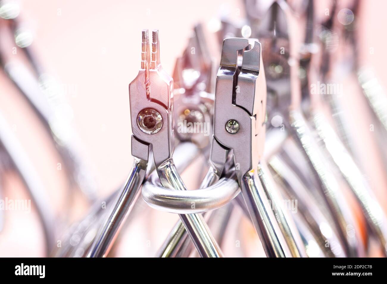 Set of metal medical equipment tools for the manufacture of dentures ...