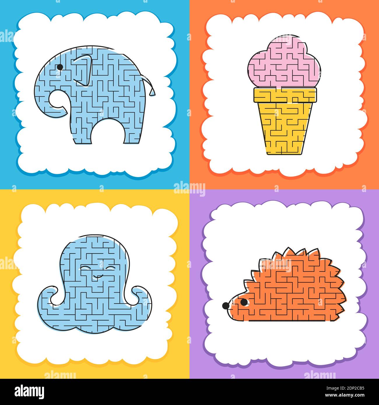 A set of mazes. Cartoon style. Visual worksheets. Activity page. Game ...