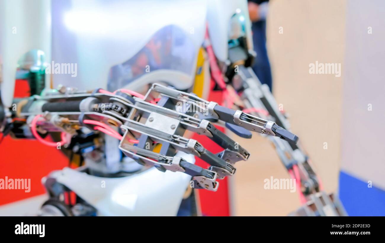 Close up shot of robot hand with pointing finger Stock Photo - Alamy