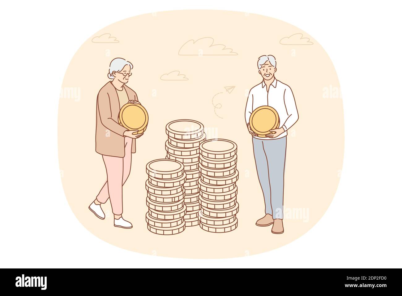 Saving money, finance, budget concept. Elderly couple pensioners ...