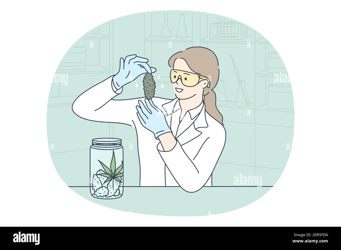 Laboratory research and chemical experiment concept. Young woman doctor ...