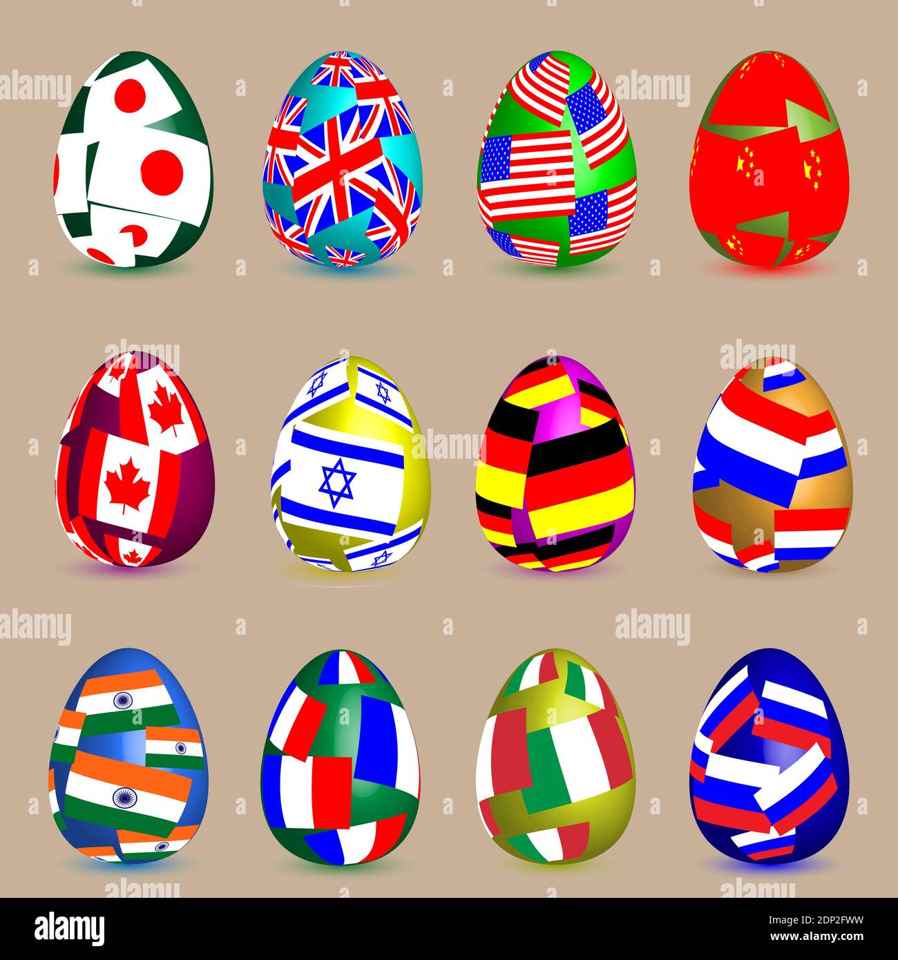 Colored flags of different countries applied to Easter eggs Stock ...