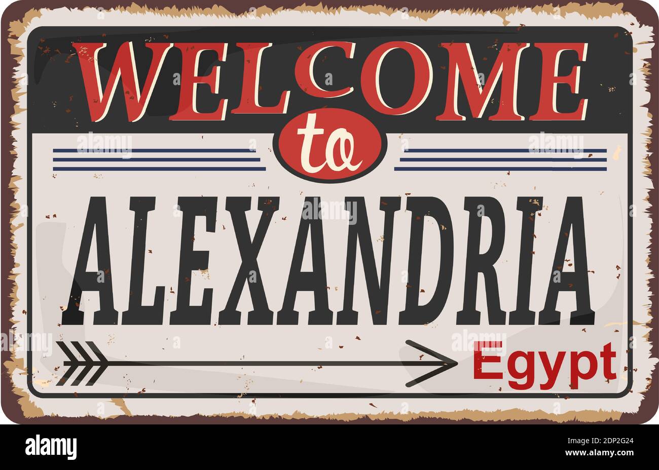 Welcome to Alexandria, old metal vintage sign signal vector Stock ...