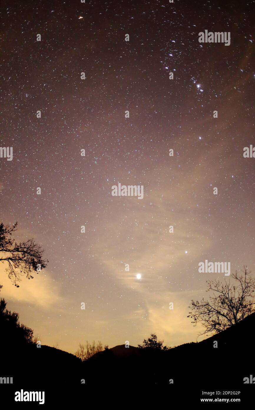 The starry sky at night looking in the direction of the constellation ...