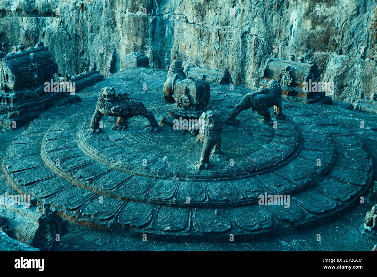 "Vyali on the top of Kailasha cave temple Stock Photo - Alamy