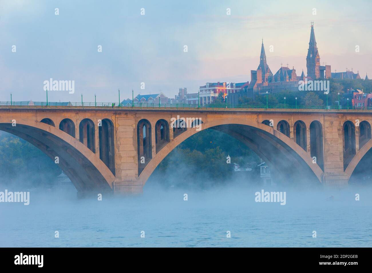 Key Bridge over the Potomac River in Early Morning Fog, Looking toward ...