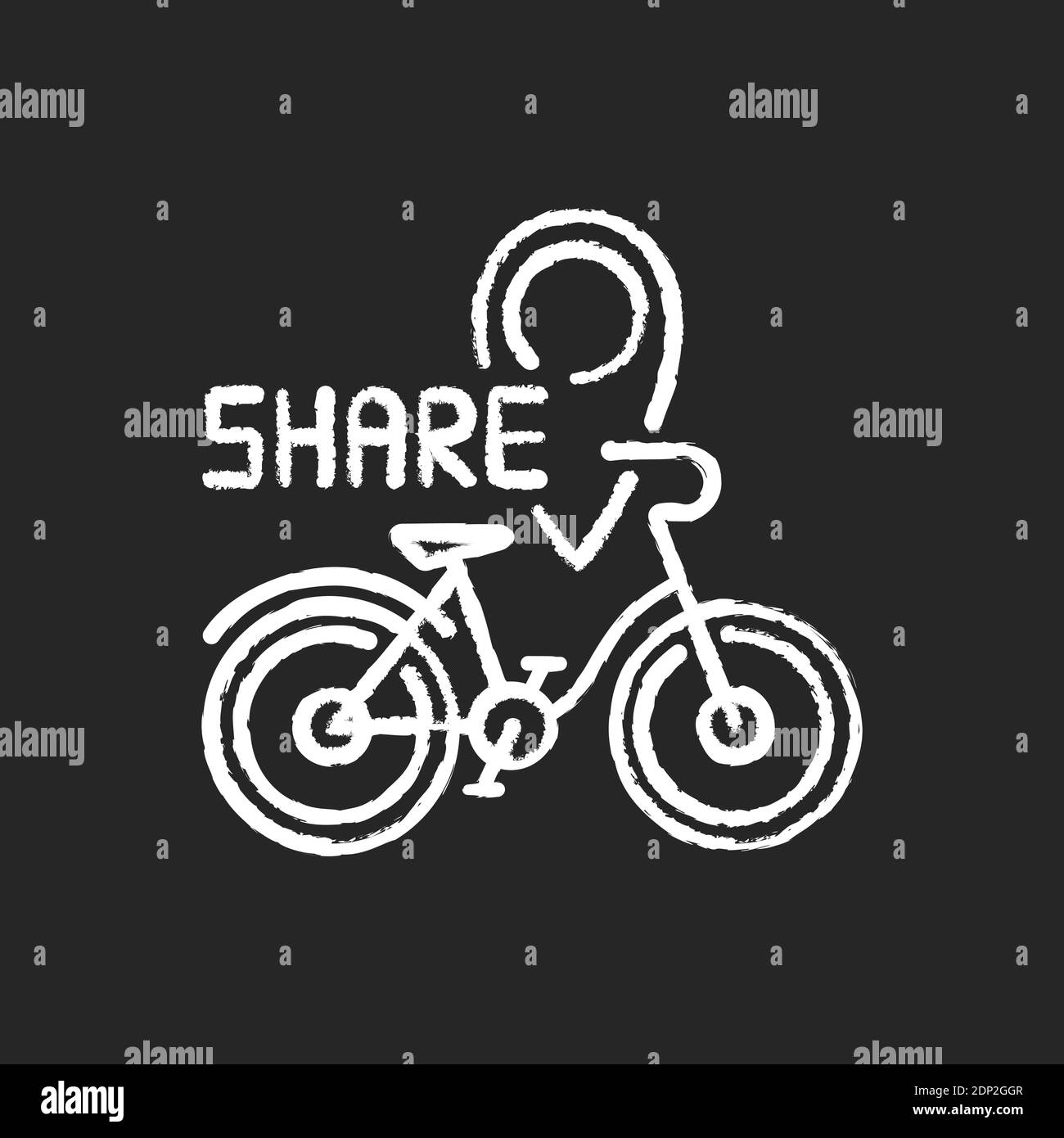 Bicycle sharing system chalk white icon on black background Stock ...