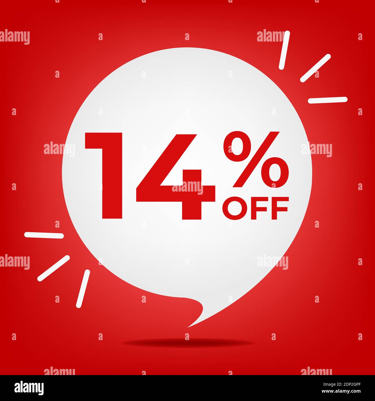 14 percent off. Banner with fourteen percent discount. White bubble on ...