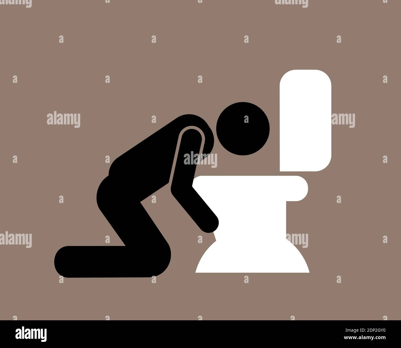 Man is vomiting into toilet bowl and wc. Nausea, sickness and ...