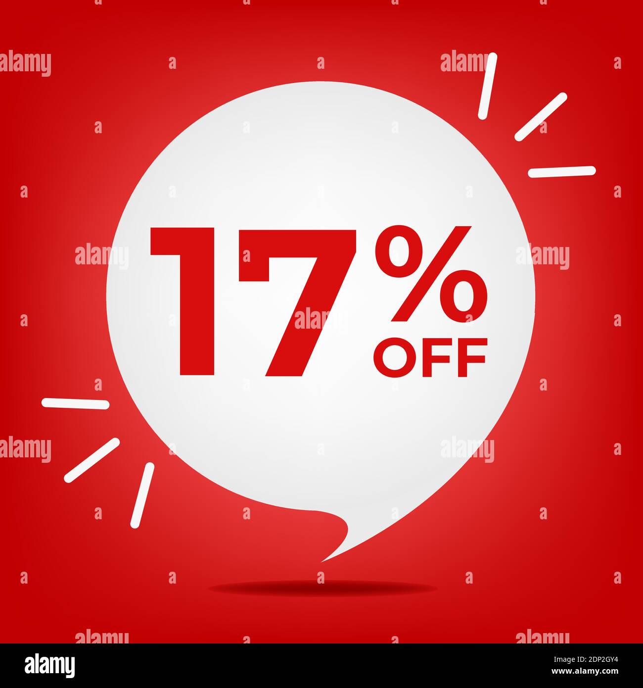17% off . Banner with seventeen percent discount. White bubble on a red ...
