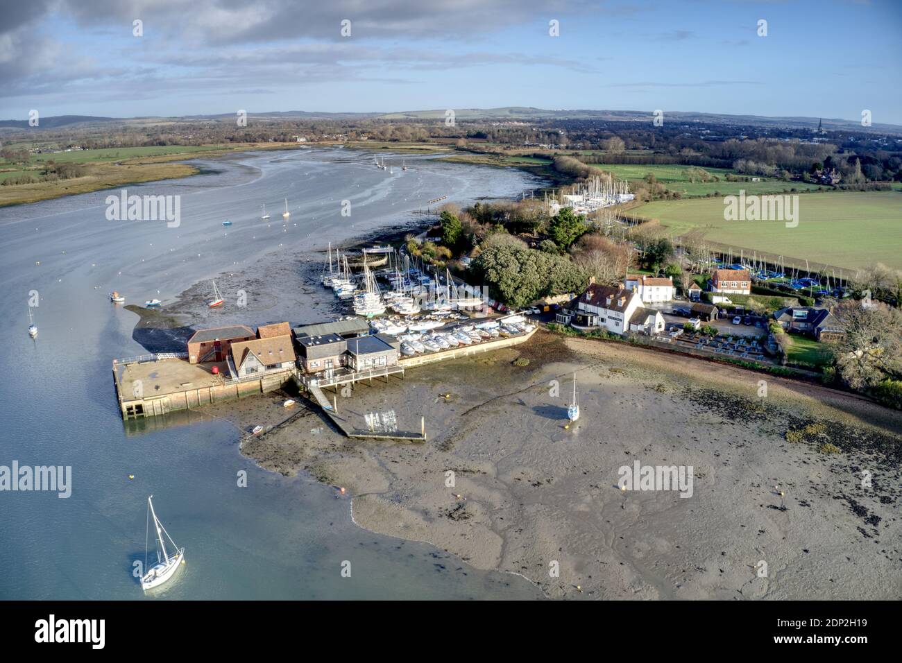 Aerial View of Dell Quay and estuary a popular destination for sailors ...