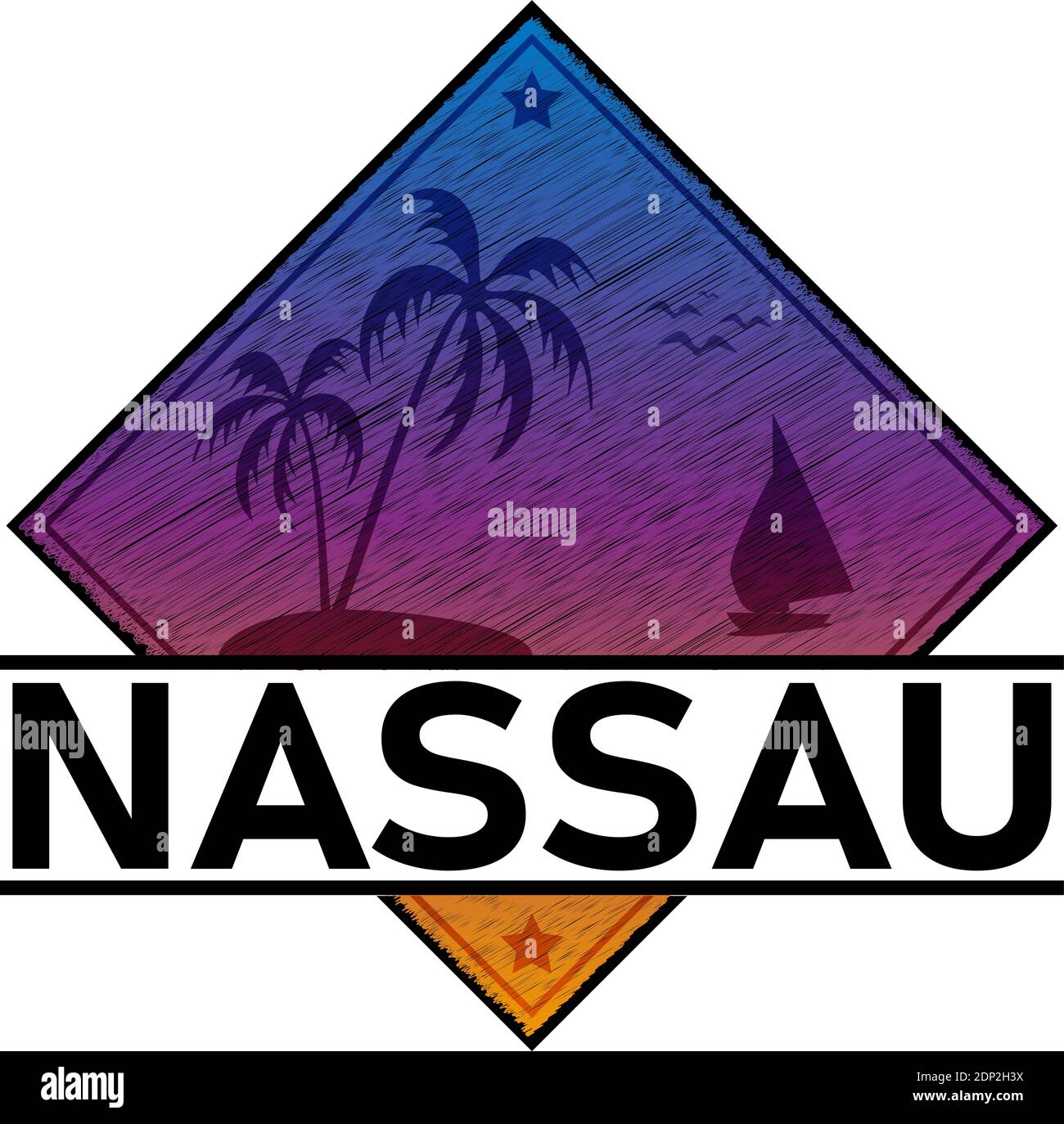Bahamas Nassau t-shirt and apparel design with rough palm tree, vector ...