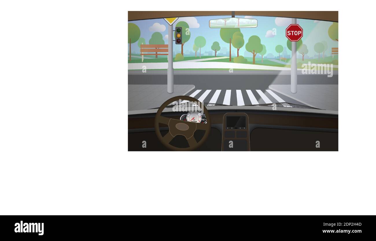 Car interior with empty road, driver point of view Stock Vector Image ...