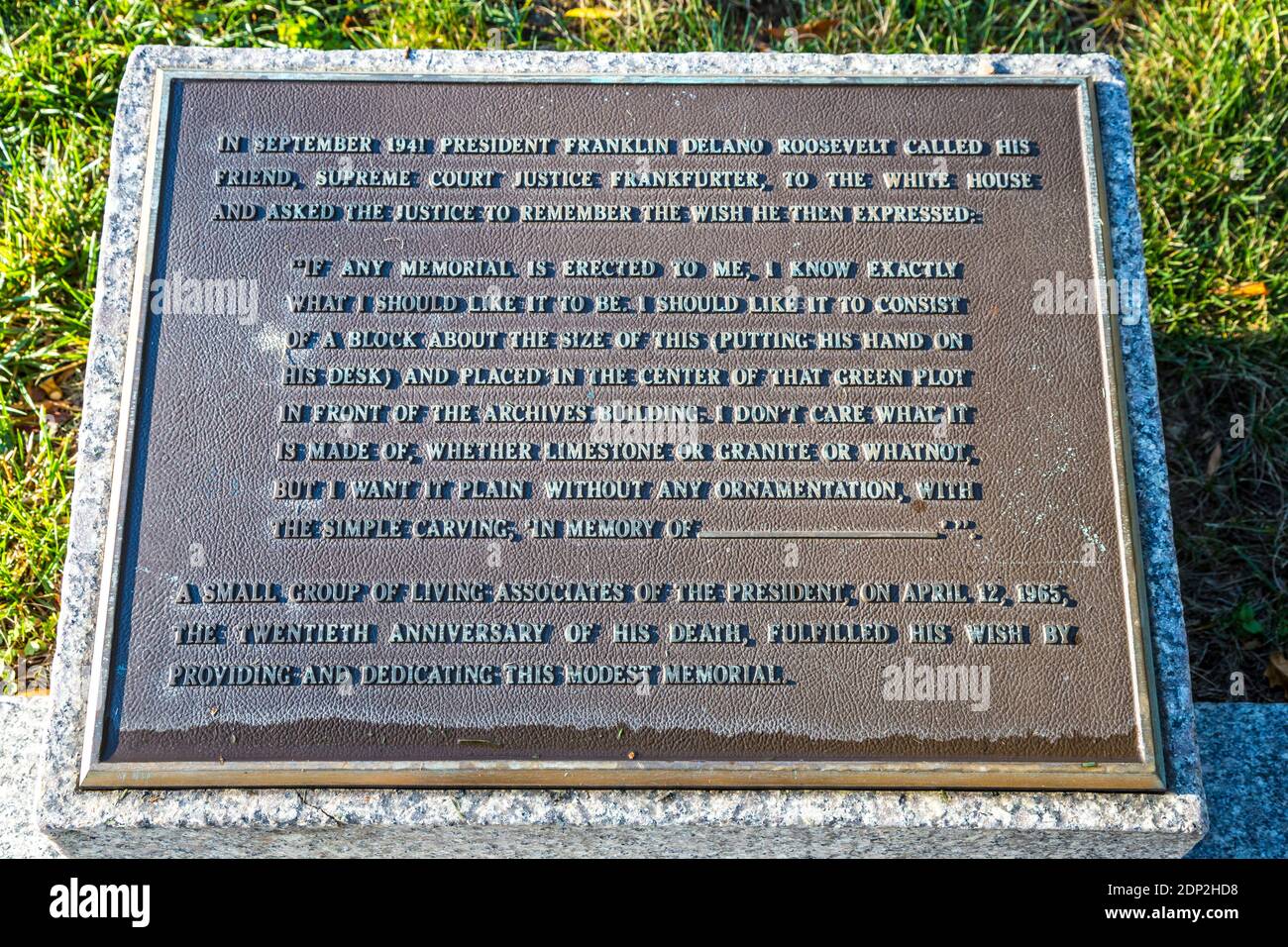 Memorial Plaque in Honor of President Franklin D. Roosevelt, Washington ...