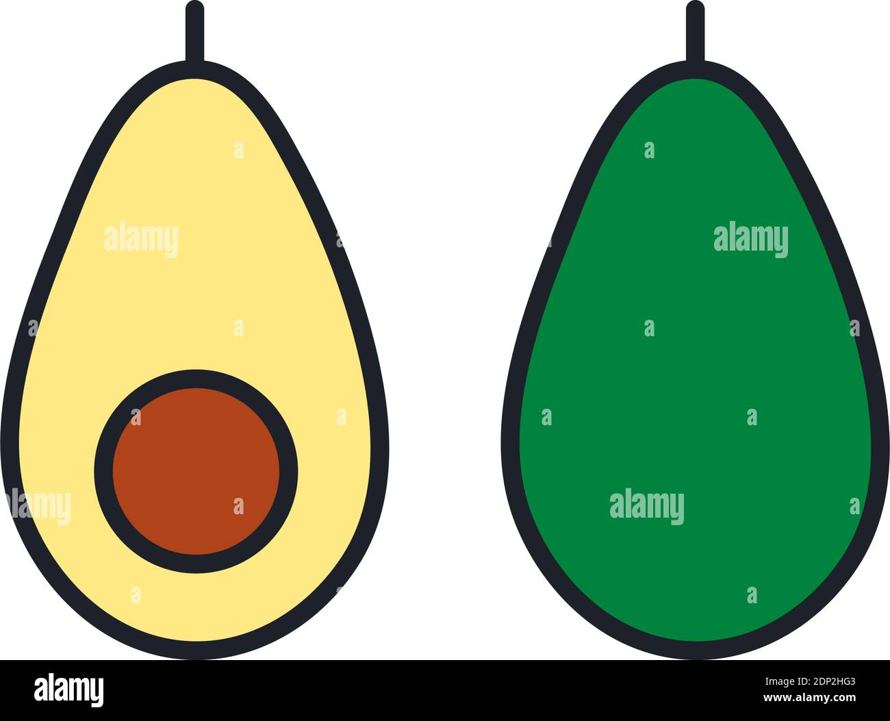 Avocado icon. Avocado fruit whole and half. Linear color icon, contour ...