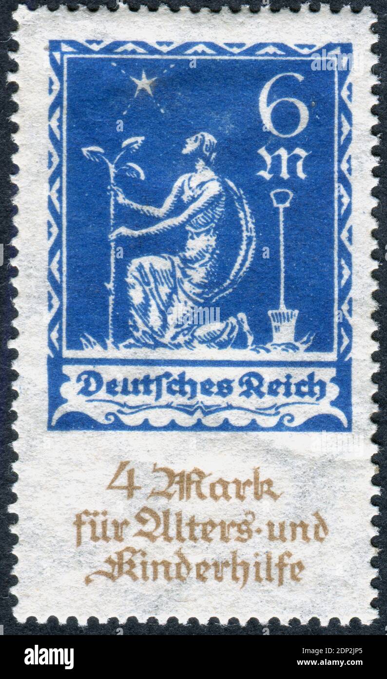 GERMANY - CIRCA 1922: A postage stamp printed in Germany, shown a Girls ...