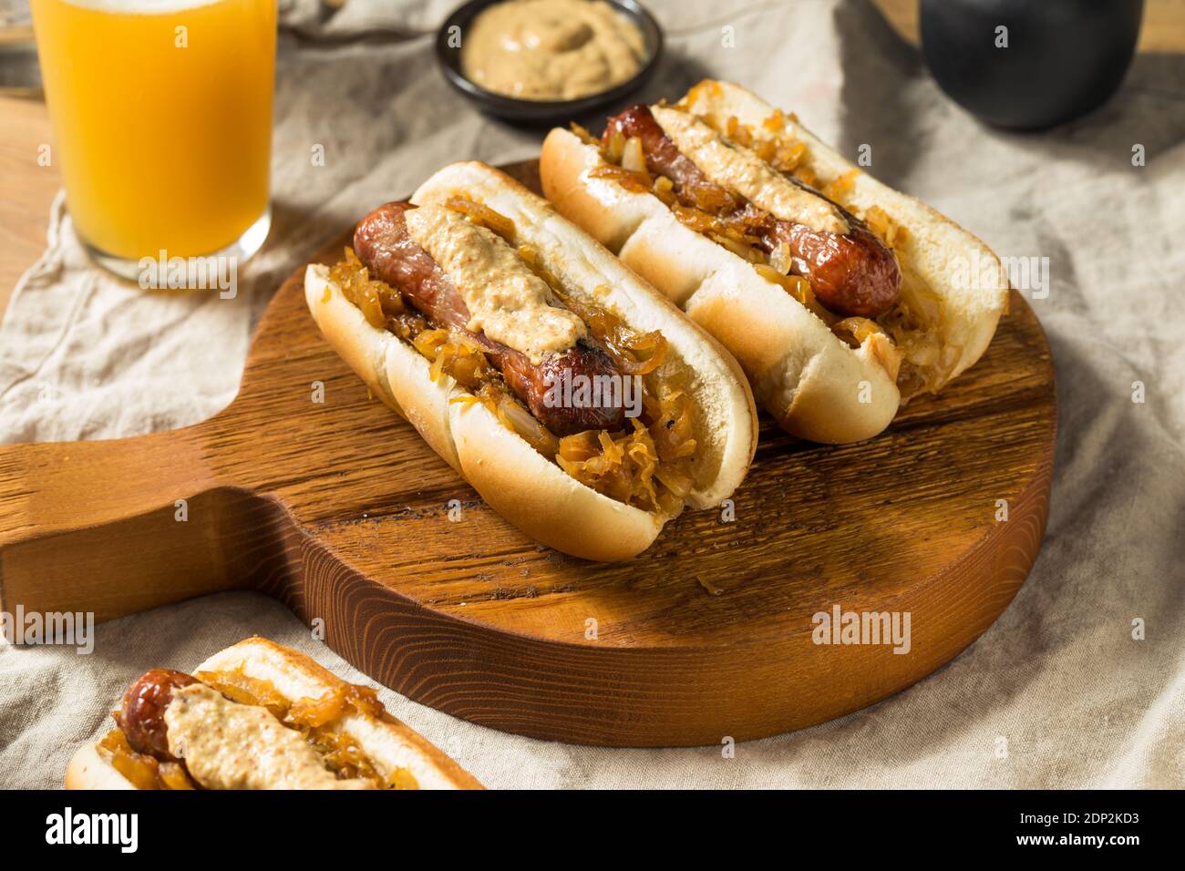 Homemade Bratwurst Sausage Sandwiches with Mustard and Sauerkraut Stock ...