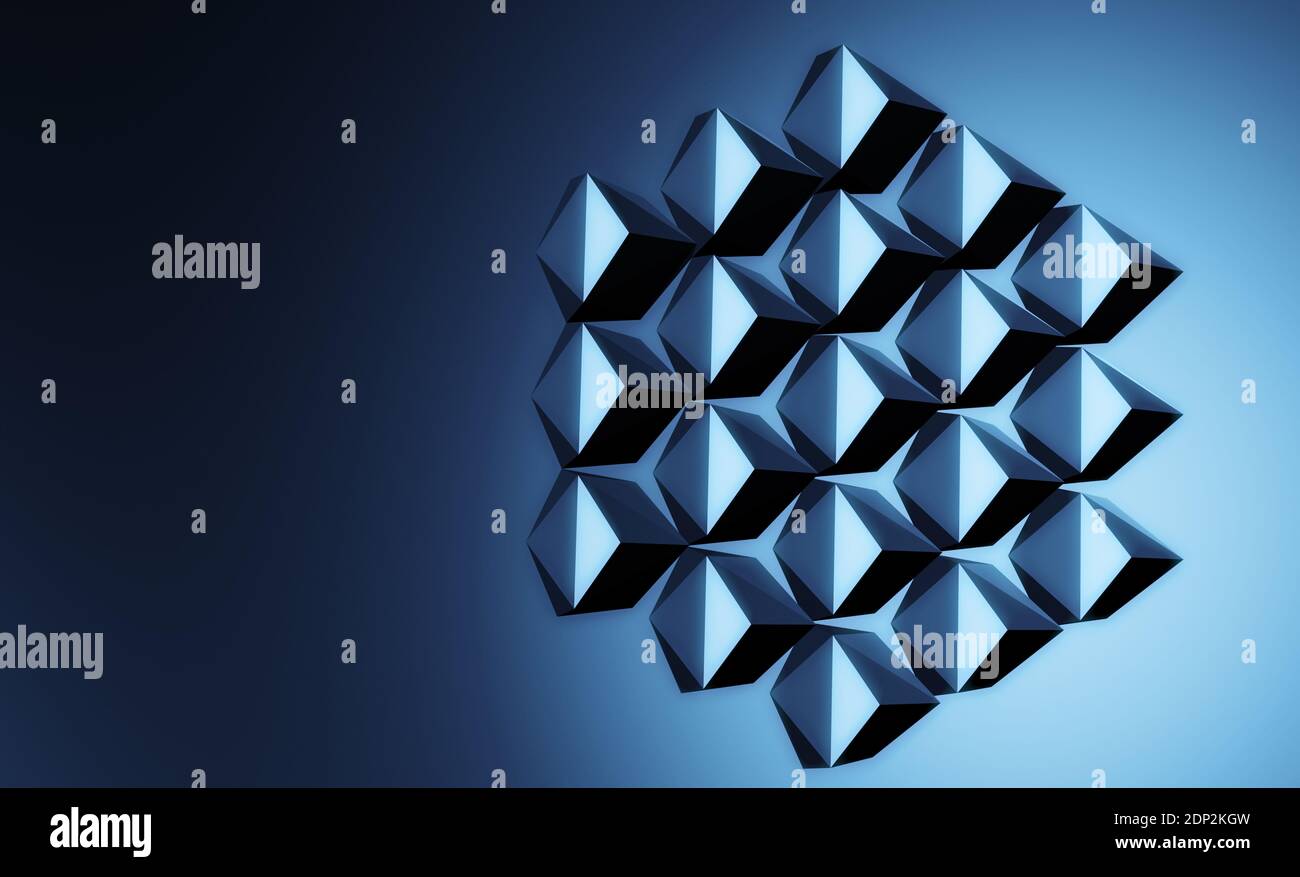 Abstract molecular structure, cluster of shiny blue objects, 3d ...