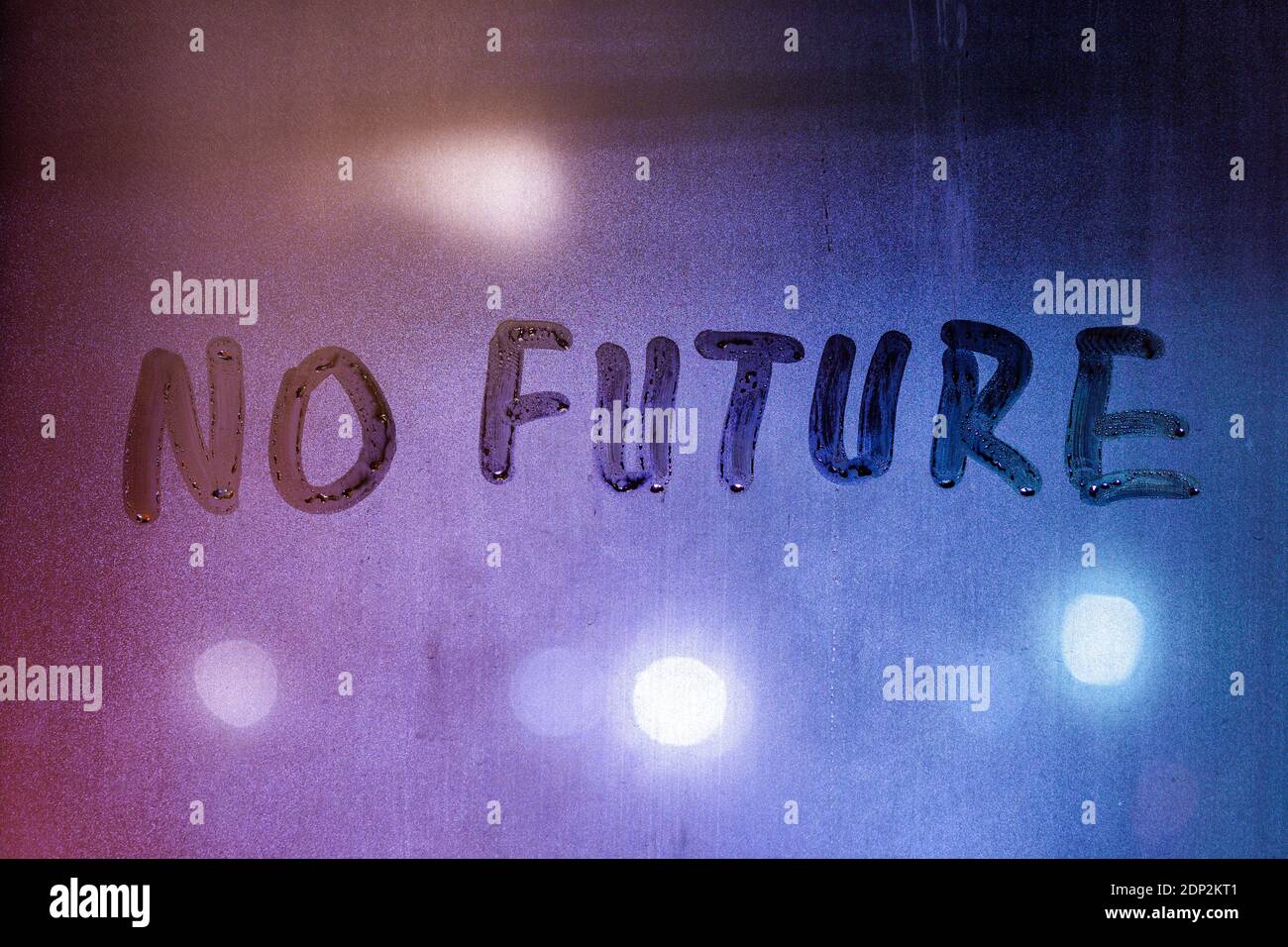 words no future handwritten on night wet window surface Stock Photo - Alamy