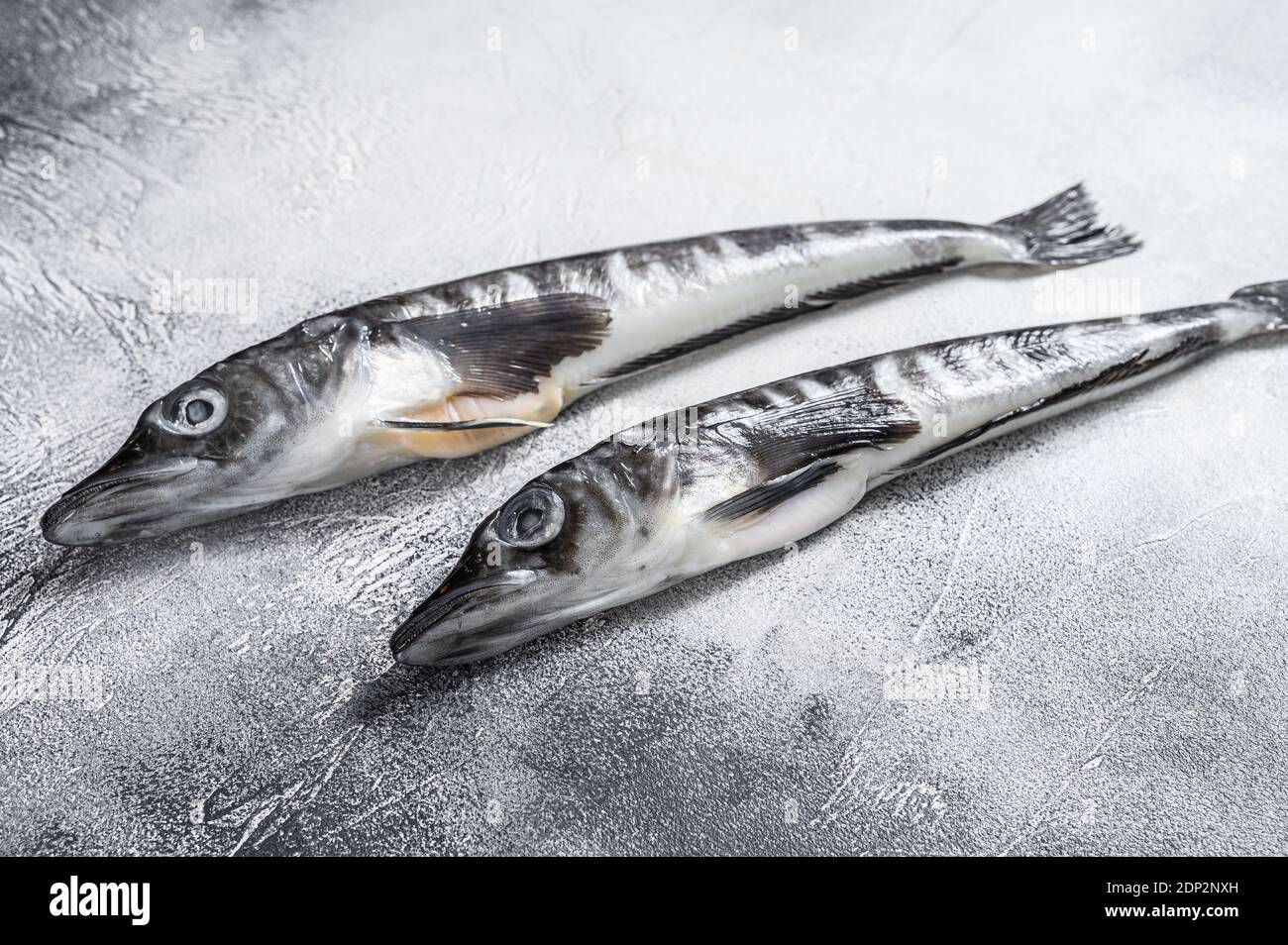 Raw icefish on a kitchen table. White background. Top view Stock Photo ...