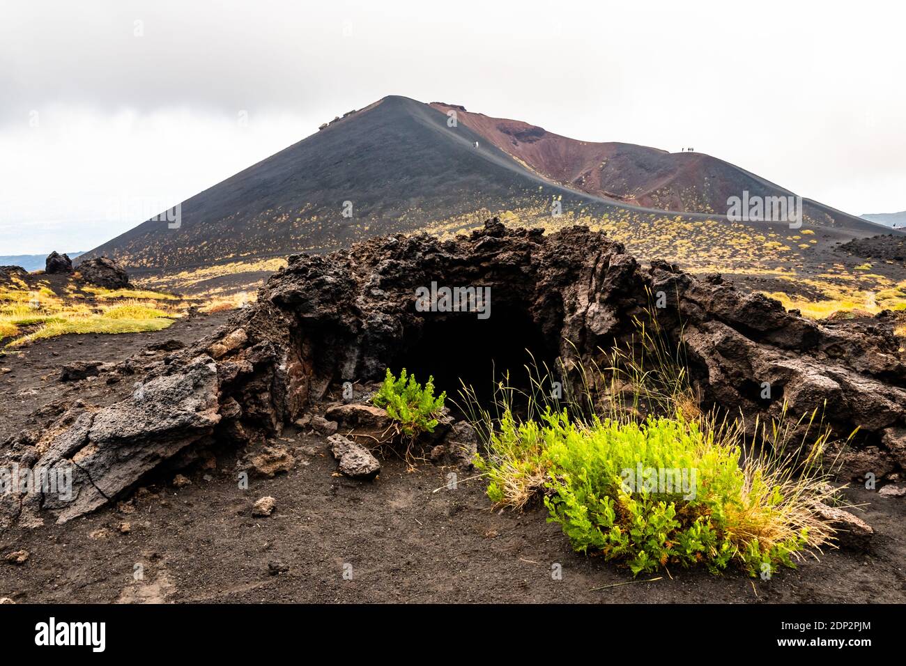 View of Etna volcano landscape among the clouds near Rifugio Sapienza ...