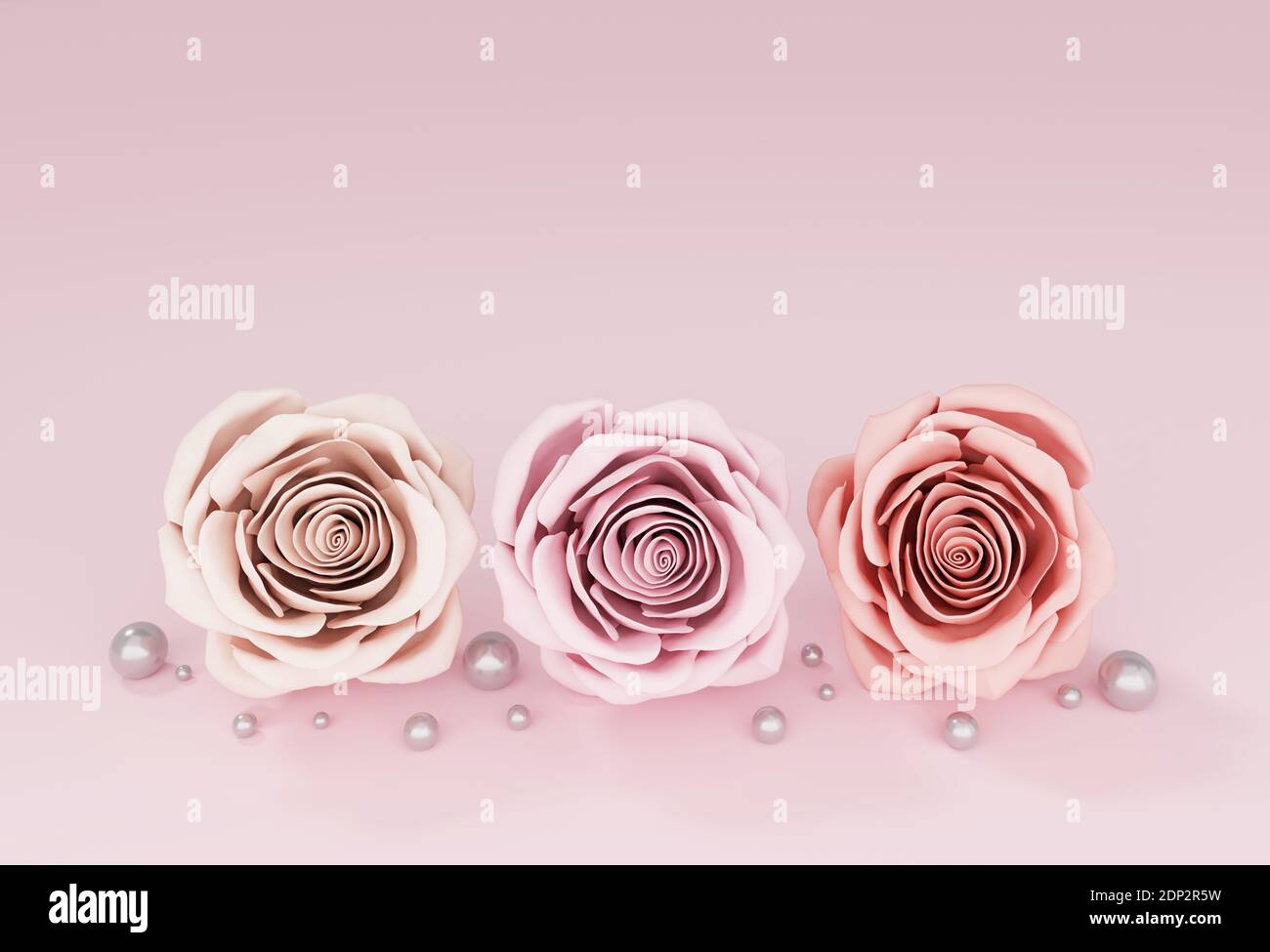 a pastel colored roses and beads, elegant background, 3d illustration ...