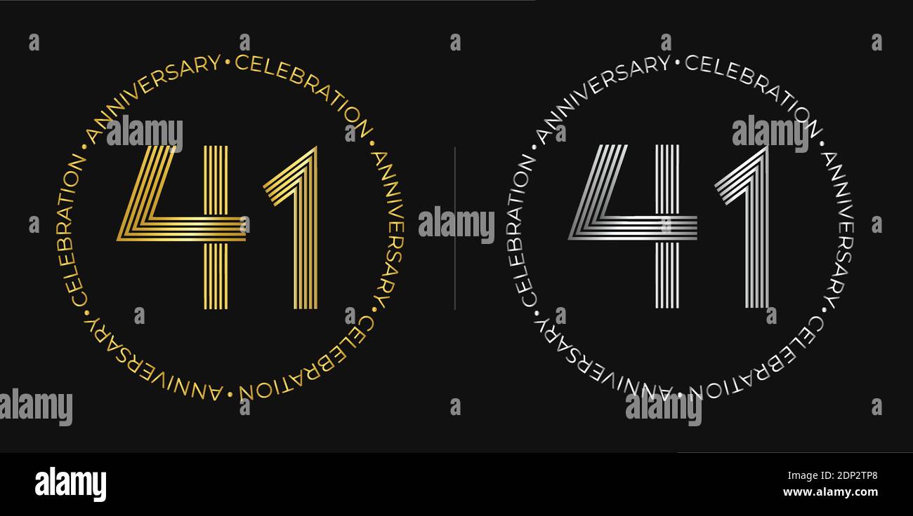41th birthday. Forty-one years anniversary celebration banner in golden ...