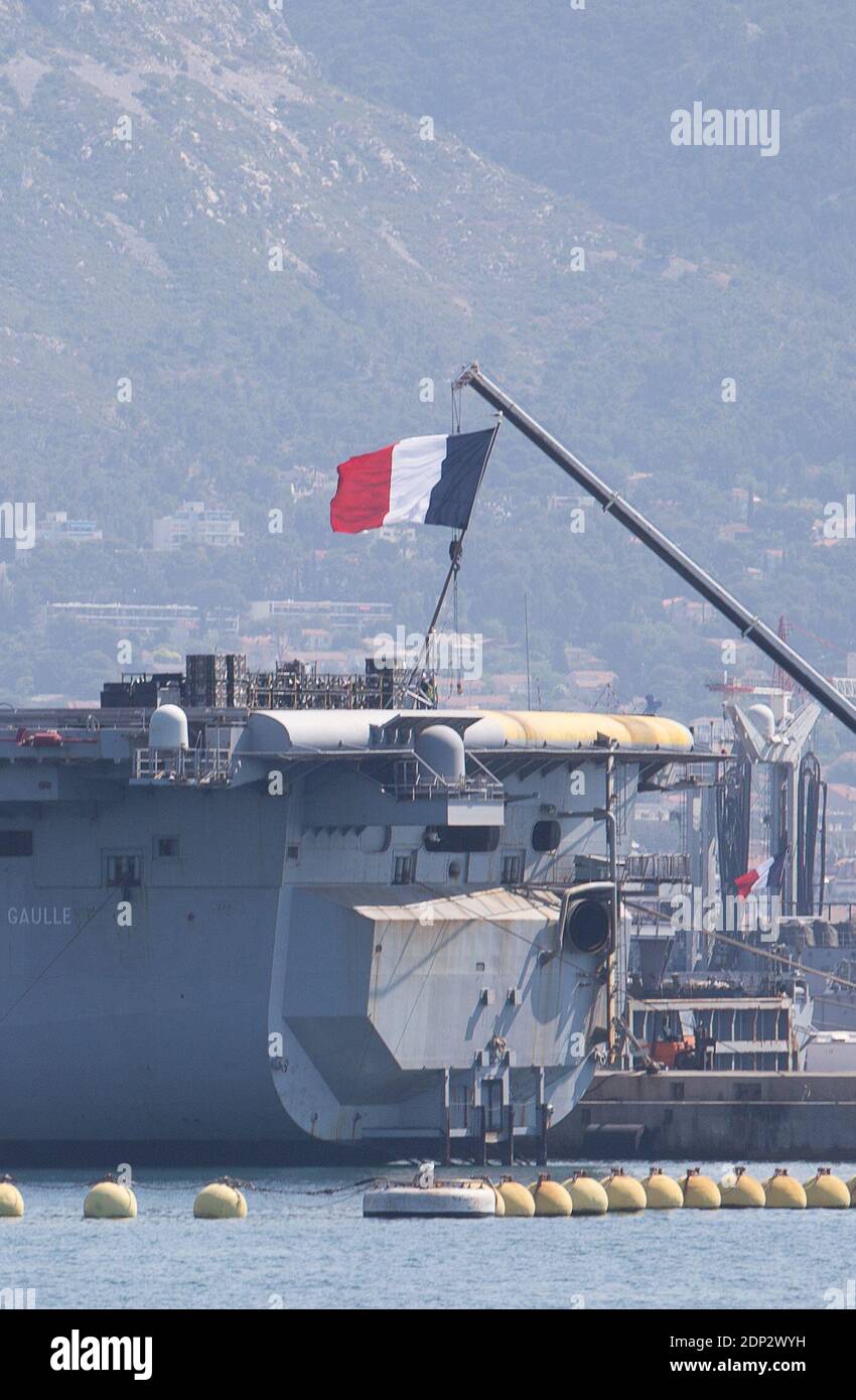 French nuclear-powered aircraft carrier Charles de Gaulle is moored in ...
