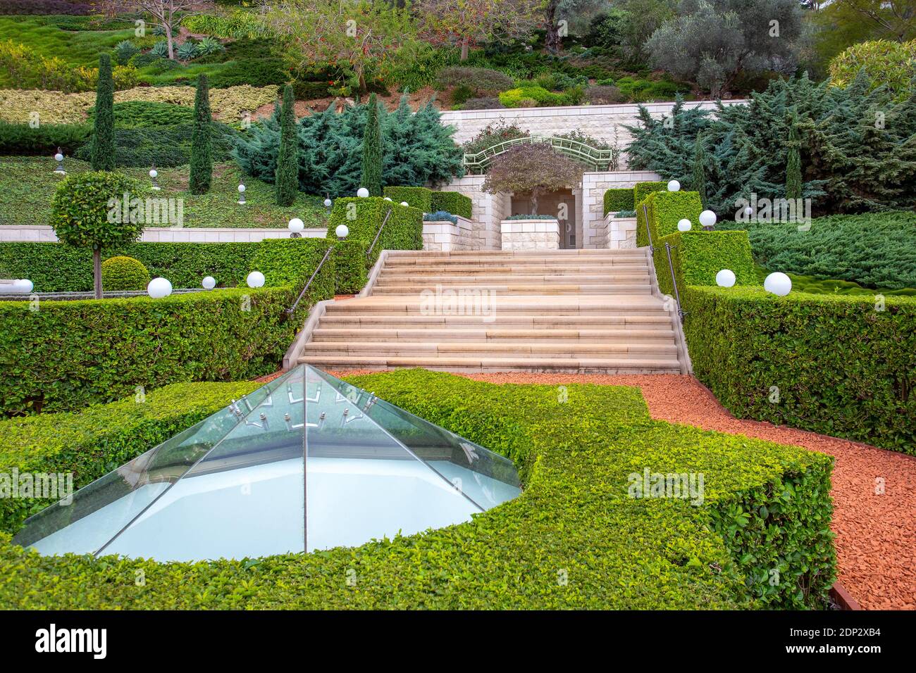 Amazing Bahai gardens in Haifa town , Israel. Green park in winter ( in ...