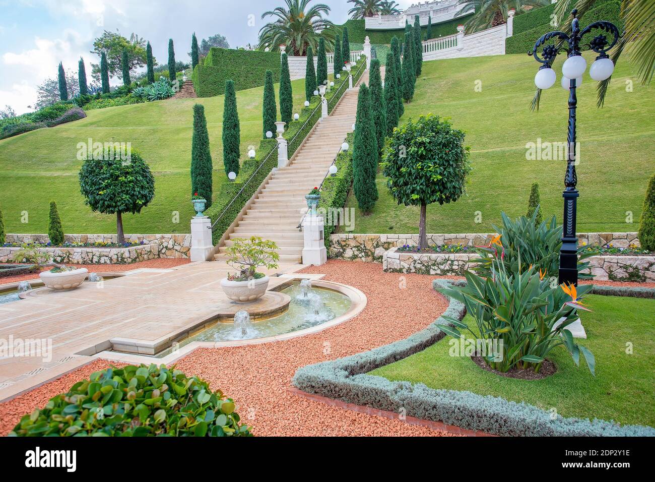 Amazing Bahai gardens in Haifa town , Israel. Green park in winter ( in ...
