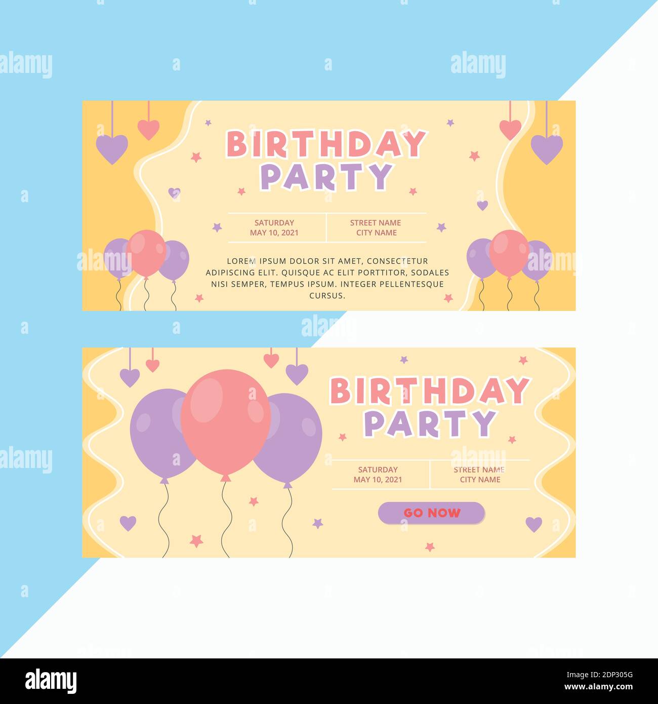 Modern birthday party banners. Birthday party invitation banner ...