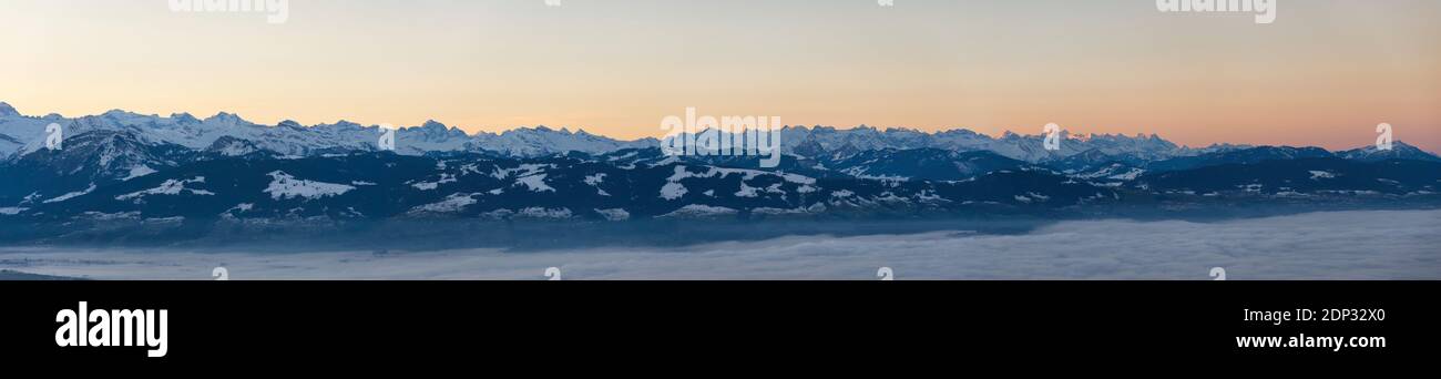 Morning mist view from Bachtel Tower, Zurich Oberland, to the Swiss ...