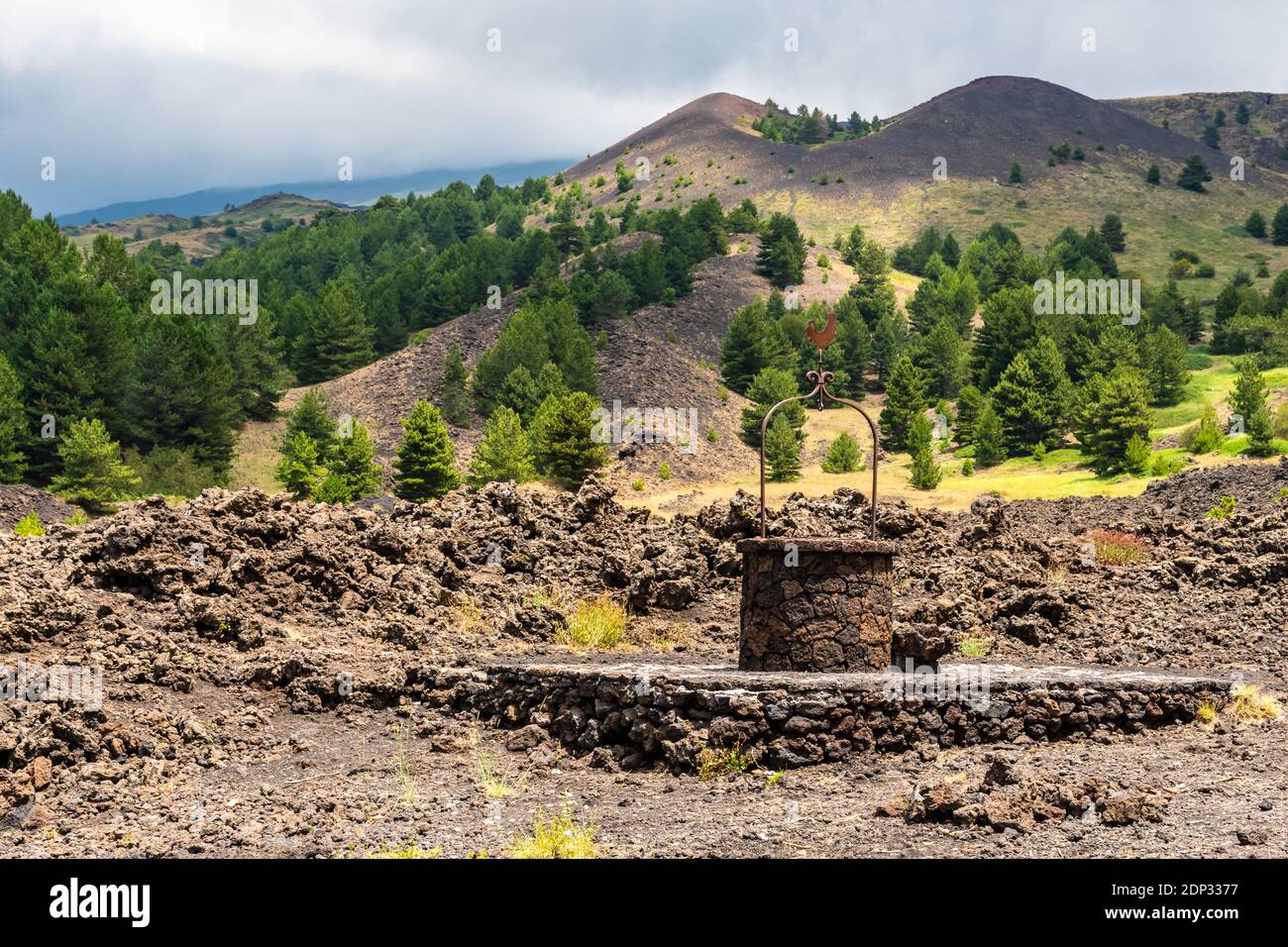 Santa Barbara refuge on Mount Etna and the lava stone well, Sicily ...