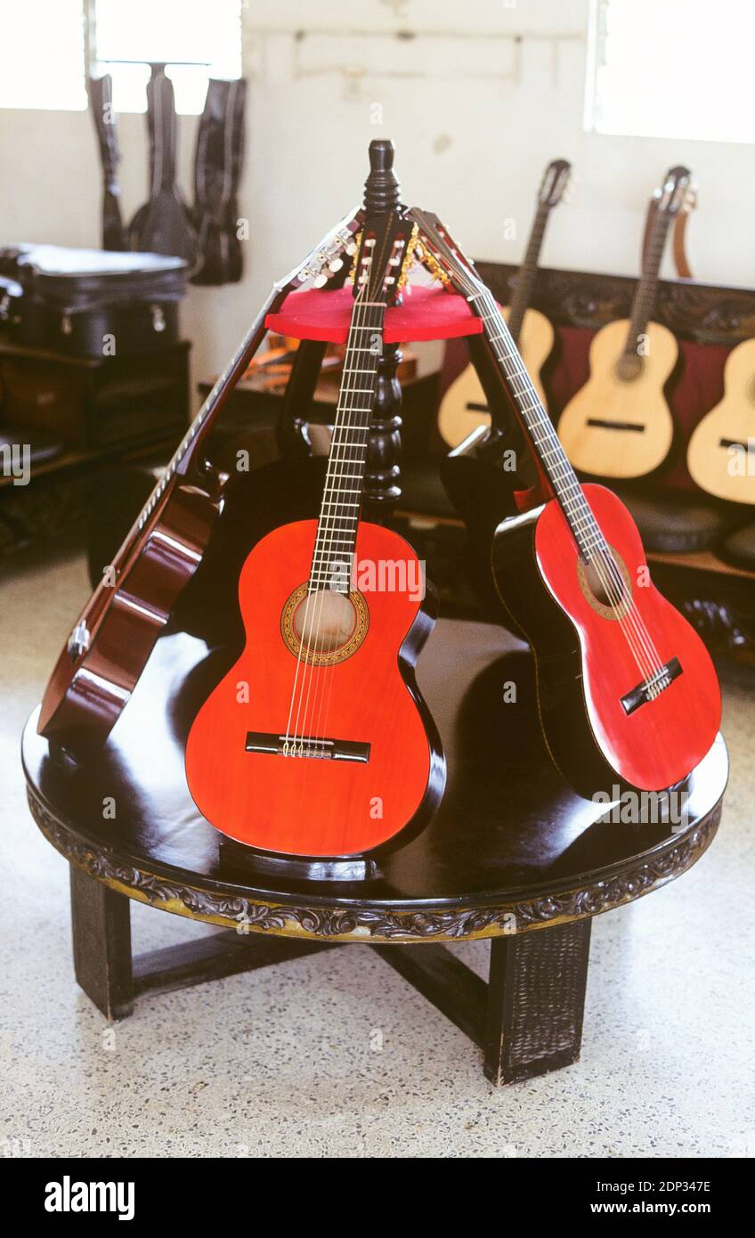 Acoustic guitars on display at Lilang's Guitar Factory in Lapu-Lapu ...