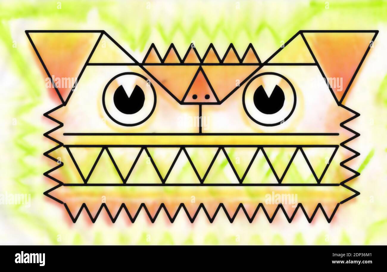 Stylized, Abstract, Angular, Ferocious Dog with Triangular, Pointed ...