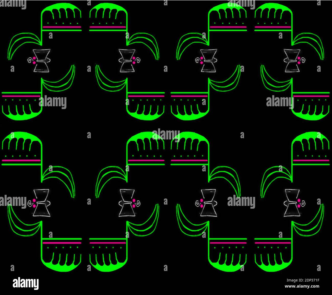 Venus flytrap and fly repeating pattern. Green, pink and white on a ...