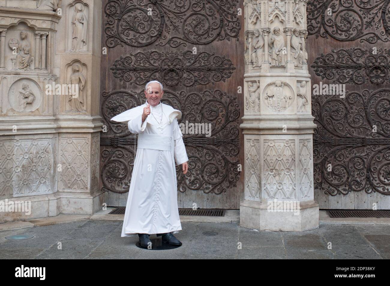 The life-size wax figure model of Pope Francis is presented by the ...