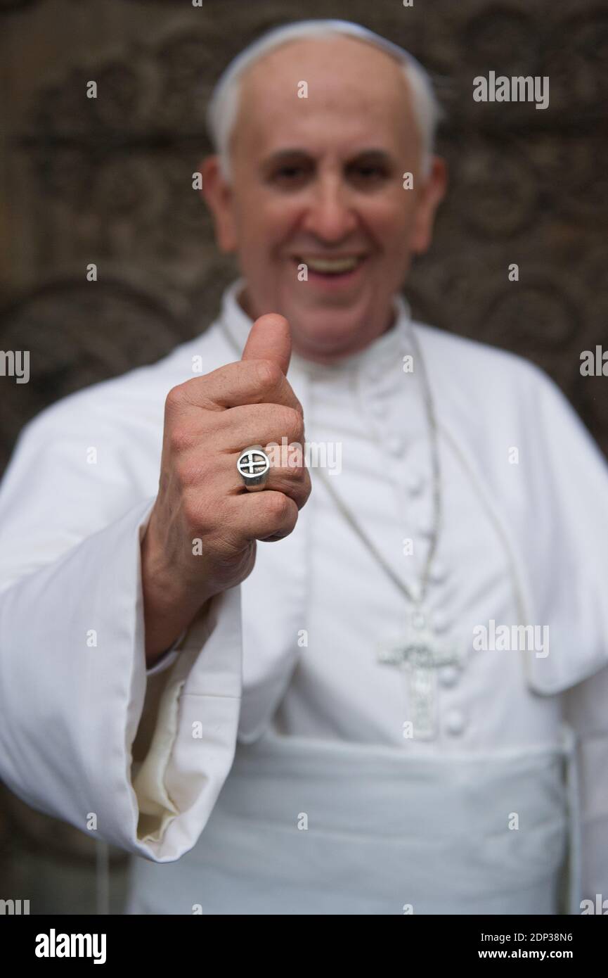 The life-size wax figure model of Pope Francis is presented by the ...