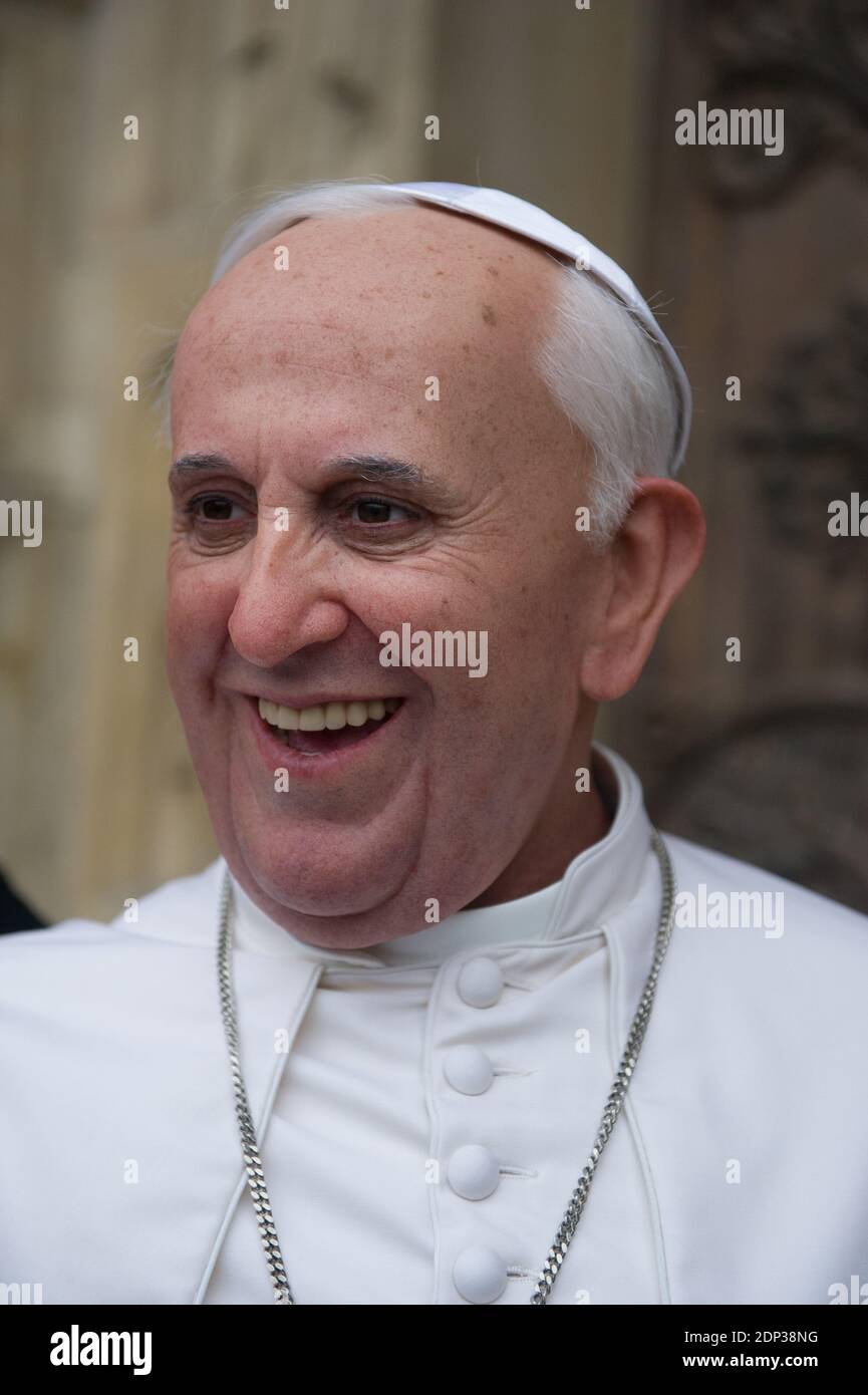 The life-size wax figure model of Pope Francis is presented by the ...