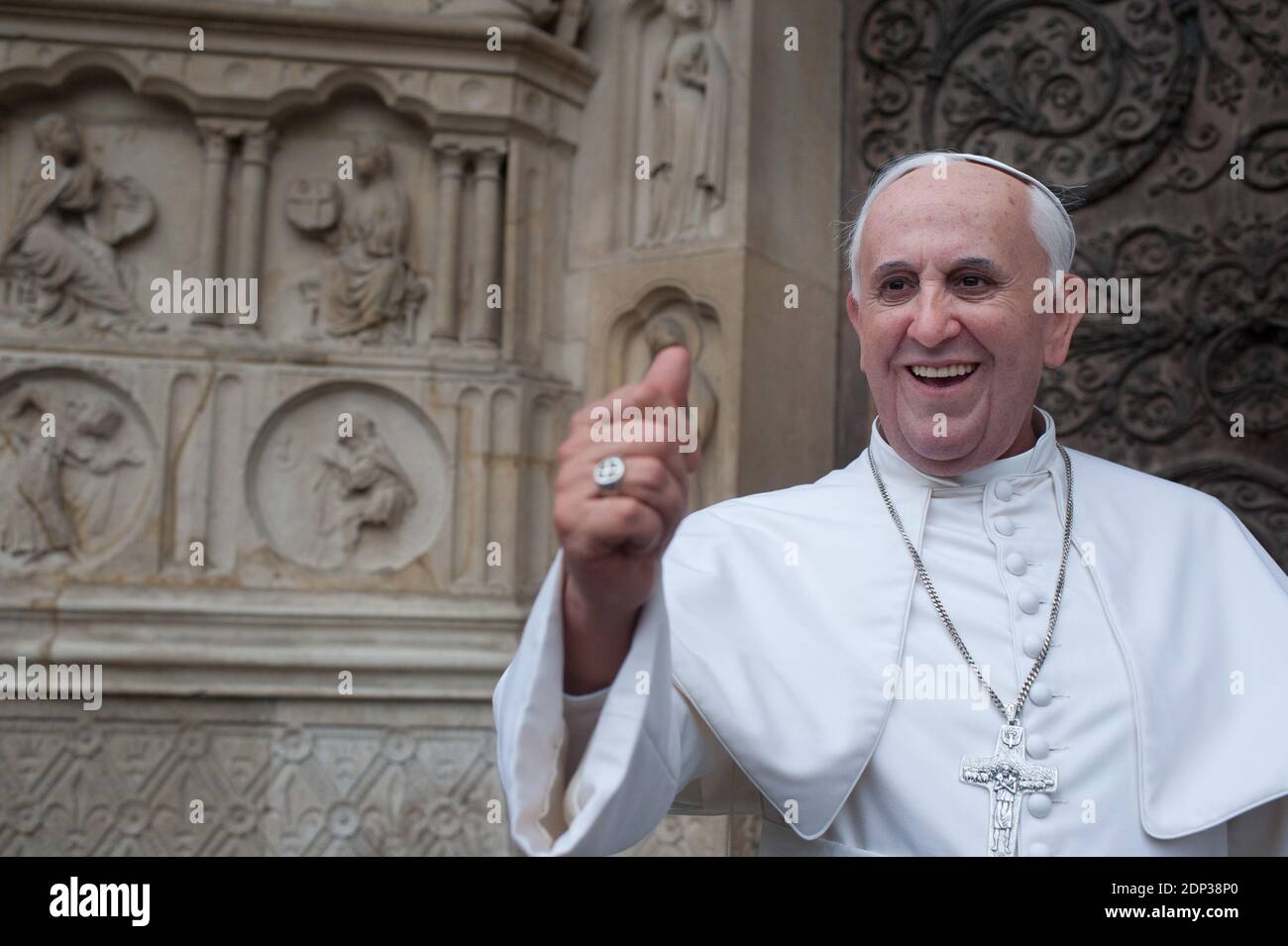 The life-size wax figure model of Pope Francis is presented by the ...