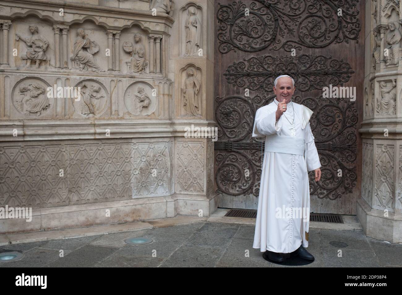 The life-size wax figure model of Pope Francis is presented by the ...