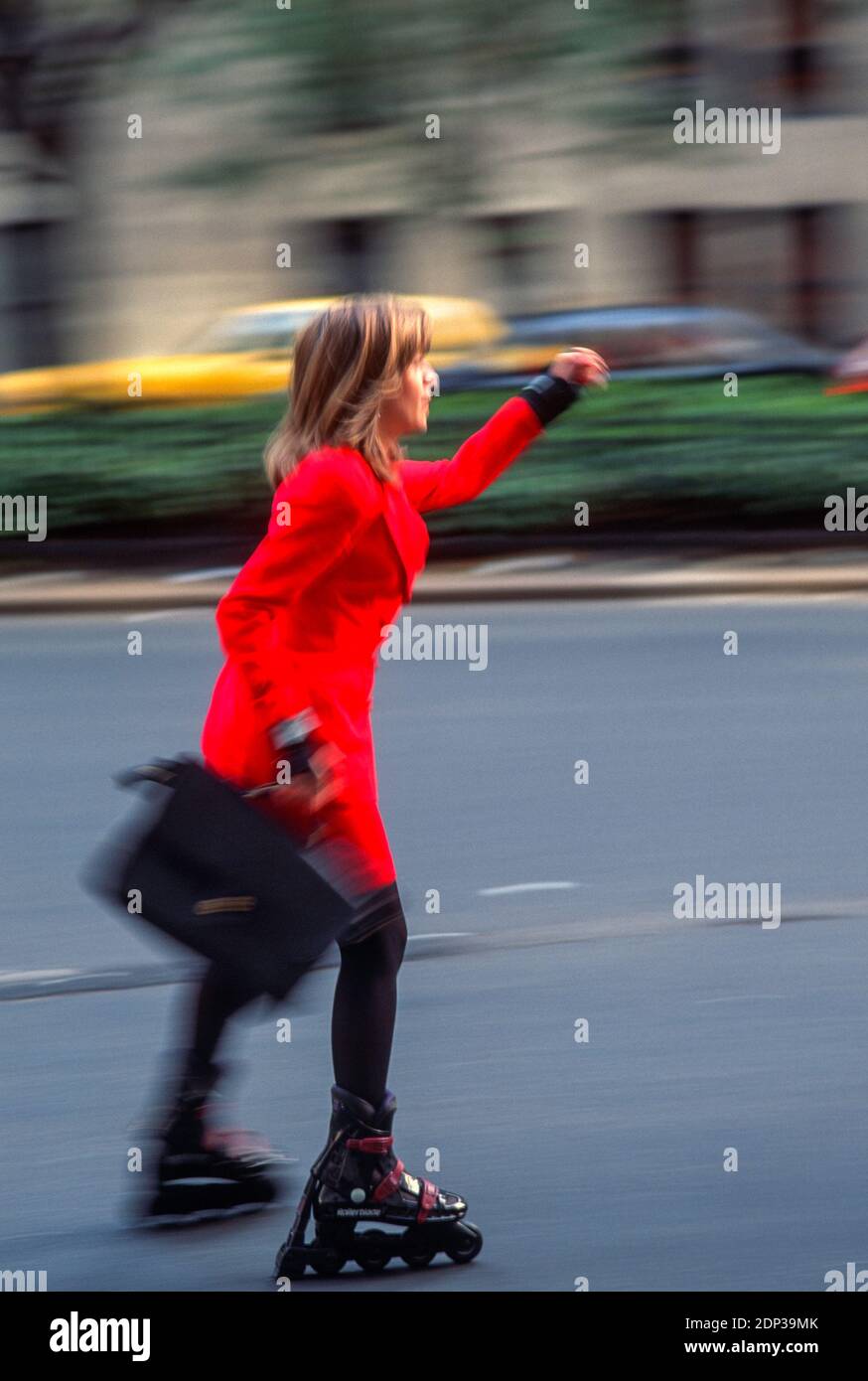 Businesswoman Roller Blading to Work, NYC,USA, 1994 Stock Photo - Alamy