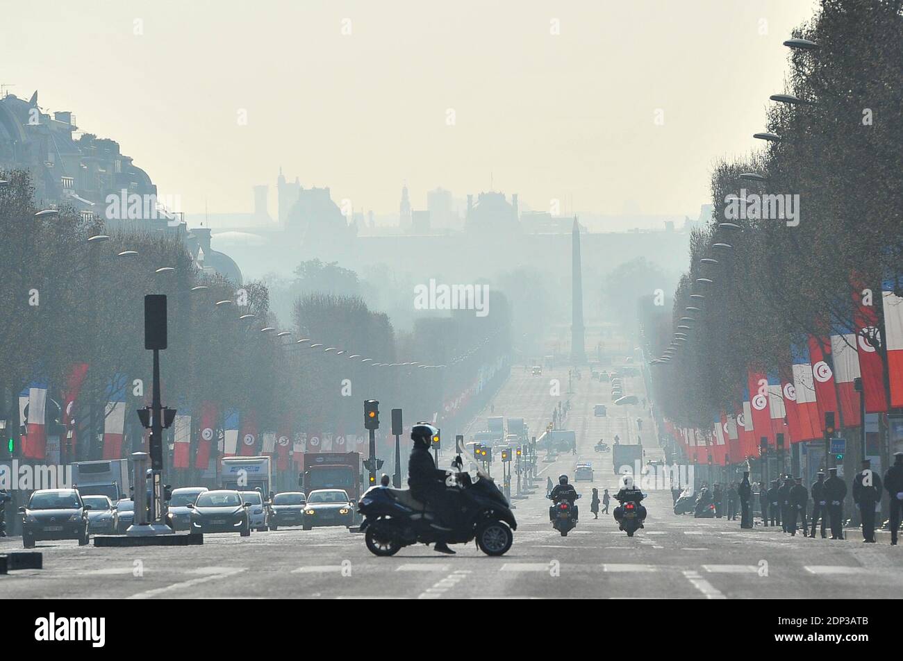 High levels of air pollution in Paris, France on April 8, 2015. Photo ...