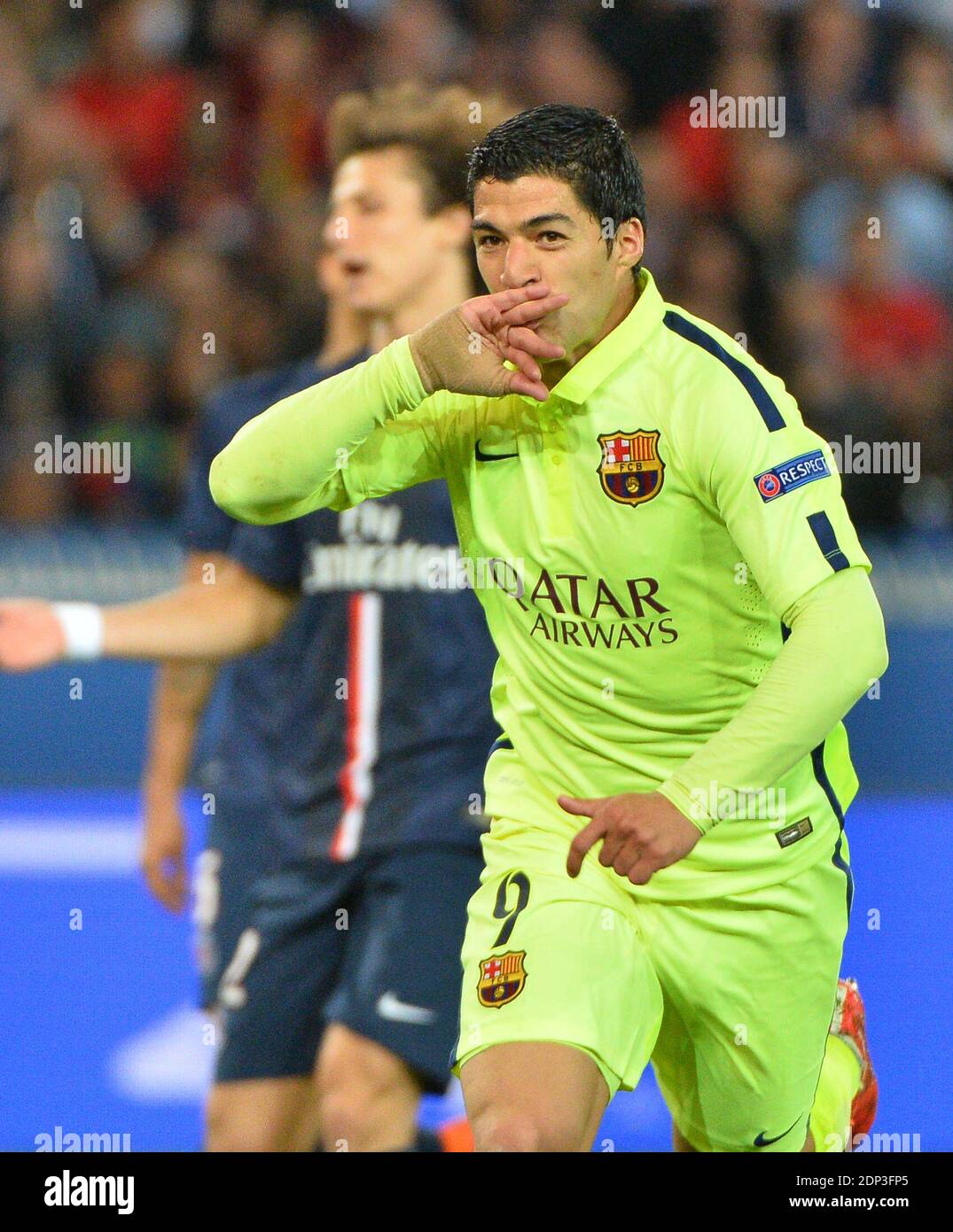 Barcelona's Luis Suarez celebrates after scoring during the UEFA ...