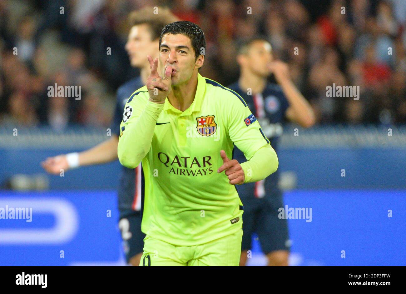 Barcelona's Luis Suarez celebrates after scoring during the UEFA ...