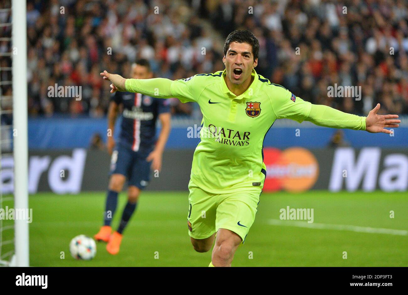 Barcelona's Luis Suarez celebrates after scoring during the UEFA ...